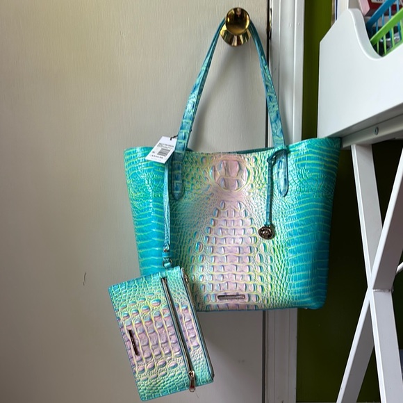 Brahmin | Bags | Brahmin Blue And Pink Shoulder Bag With Crocodile ...